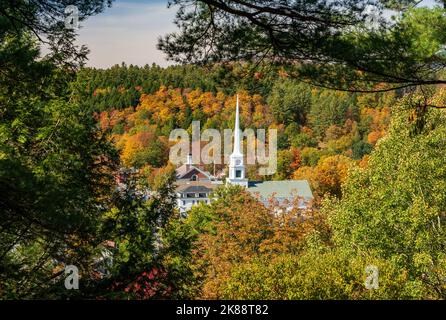 View of Stowe from overlook known as Sunset rock in the Vermont fall ...