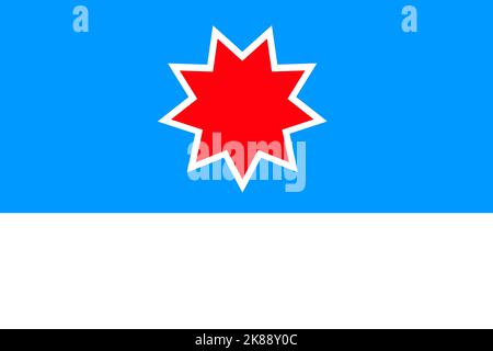 flag of Chukotko-Kamchatkan peoples Oroks at cloudy sky background ...