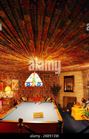 Interior house home with billiard pool table in living room, man ...