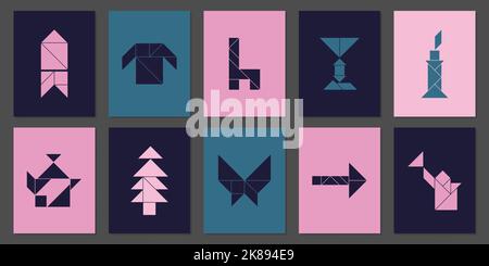 Colorful Posters with ten Tangram vector objects Stock Vector Image ...