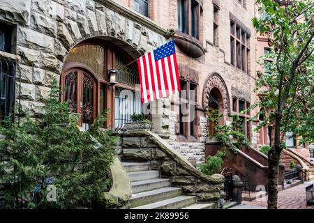 Row of Greek Revival style urban row houses in New London Connecticut ...