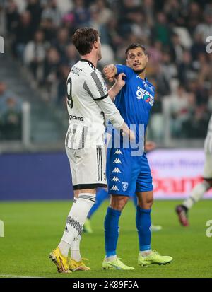 Dusan Vlahovic of Juventus Fc and Filippo Bandinelli of Empoli Fc ...