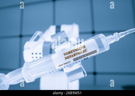 Voretigene neparvovec Personalized gene therapy. Syringe and injection ...