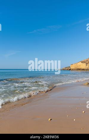 Maria Luisa beach with rock formation in Albufeira, Algarve, Portugal ...