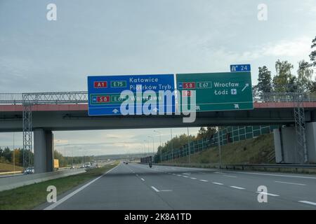 POLAND OCTOBER 16, 2022: Road sign along A1 highway in Poland Stock ...