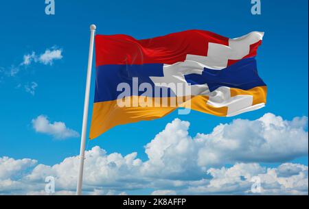 flag of Caucasus Armenian peoples Artsakh Armenians at cloudy sky ...