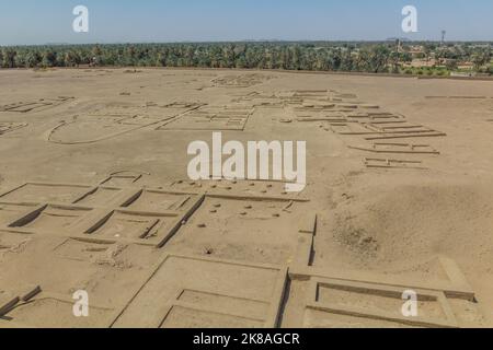Aerial view of the ancient city of Kerma, dating to 2400 BCE, viewed ...