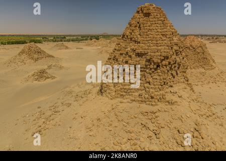 View of Nuri pyramids in the desert near Karima town, Sudan Stock Photo ...