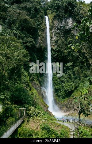 Machay Waterfall near the mountain town of Banos in Ecuador Stock Photo ...