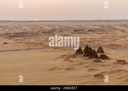 Aerial view of Barkal pyramids in the desert near Karima town, Sudan ...