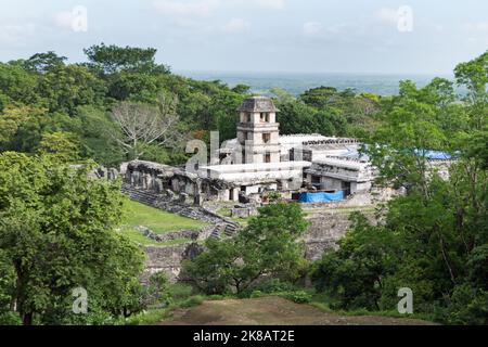 View of the Maya archeological site of Palenque in Chiapas, Mexico ...