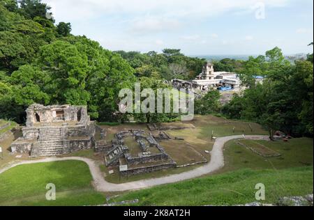 View of the Maya archeological site of Palenque in Chiapas, Mexico ...