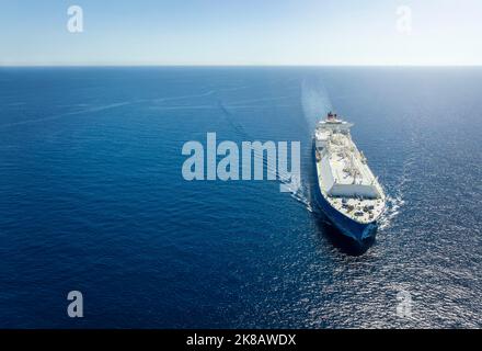 Aerial view of a large LNG or liquid gas tanker ship Stock Photo - Alamy