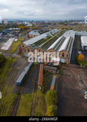 Aerial view of former St Rollox Locomotive Works in Springburn ...