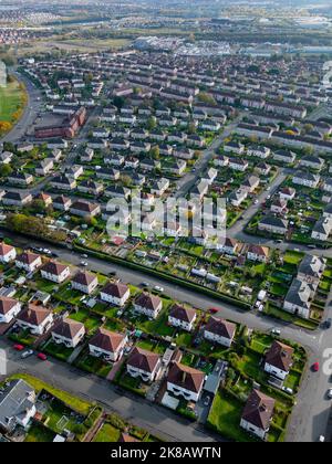 Aerial view of housing estate at Springburn in Glasgow, Scotland, UK ...