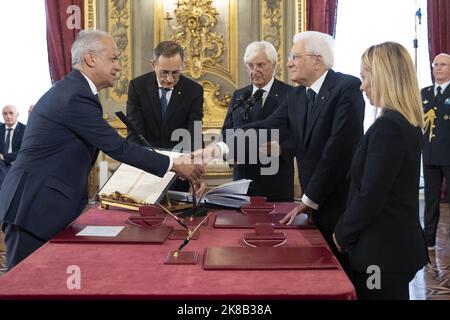 Minister of the Interior Matteo Piantedosi (L) attends the ...