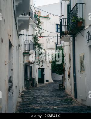 Streets of Cadaques white village in Costa Brava in Spain Stock Photo ...