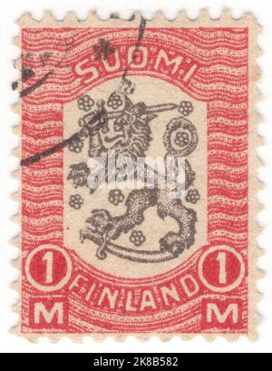 FINLAND - 1918: An 1 marka red and grey postage stamp depicting Finnish ...