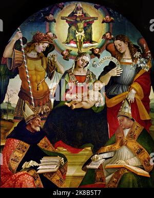 The Trinity, the Virgin and Child, the Archangels Michael and Gabriel and Saints Augustine and ...