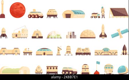 Mars colonization icons set cartoon vector. Astronaut space. Spaceman ...