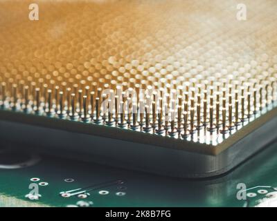 Macro photo of hard disk controller board and Central Computer Processor. CPU on green ...