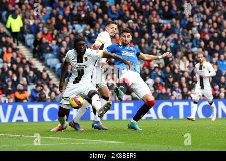 Livingston's Ayo Obileye (left) and Rangers' Jose Cifuentes battle for ...