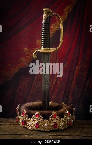 Golden king's crown and French infantry officier's sabre sword dating ...