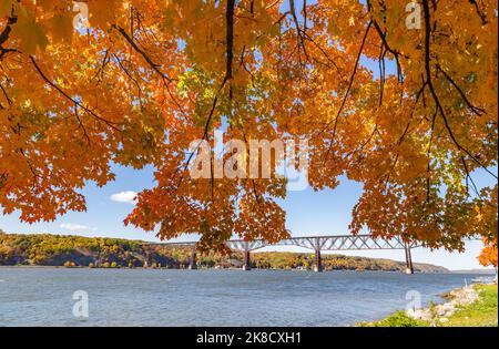 Autumn at Waryas Park in Poughkeepsie with a partial view of the ...
