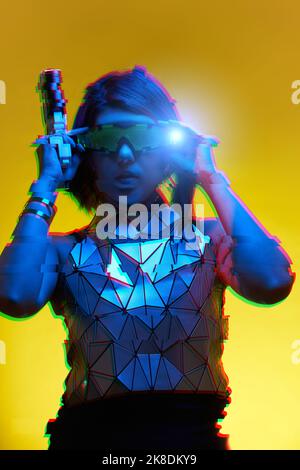 Space neon girl in the image of the galaxy Stock Photo - Alamy