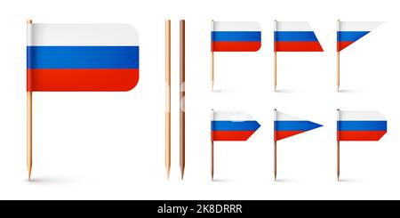 Realistic various Russian toothpick flags. Souvenir from Russia. Wooden ...