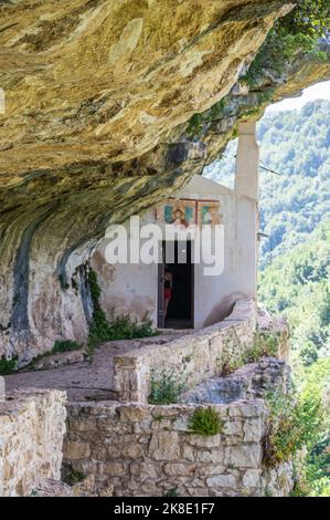 The façade carved into the rock of the Hermitage of San Bartolomeo in ...