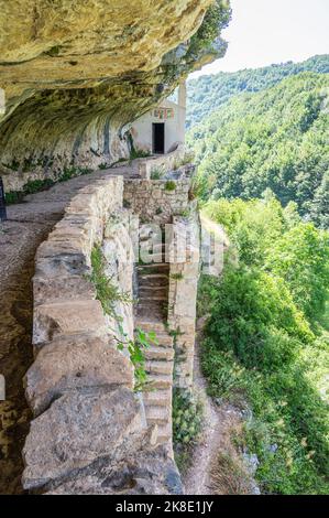 The façade carved into the rock of the Hermitage of San Bartolomeo in ...