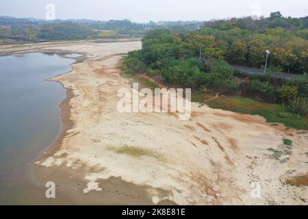 NANJING, CHINA - OCTOBER 23, 2022 - Aerial photo shows a dry reservoir ...