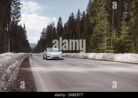 Slovenia, Ljubljana - March 19 2022: White Electric car Tesla Stock ...
