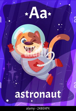 Printable space alphabet flashcard with letter N. Cartoon cute neptune ...