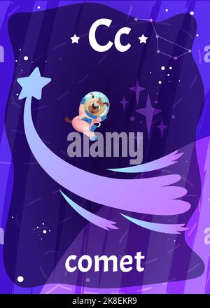 Printable space alphabet flashcard with letter H. Cartoon hubble space ...