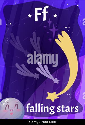 Printable space alphabet flashcard with letter M. Cartoon cute mars ...