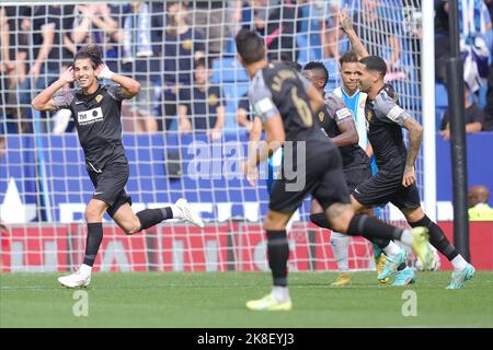 Pere Milla of RCD Espanyol celebrates after scoring the 2-0 during the ...