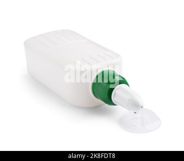 Bottle with spilled glue on white background Stock Photo - Alamy