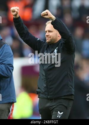 Aston Villa caretaker manager Aaron Danks applauds the fans following ...