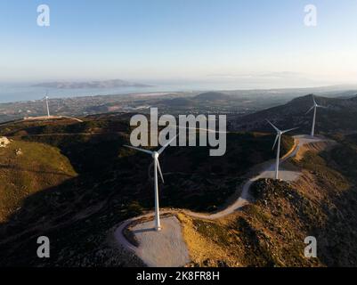 Greece, Aegean, Kos, Wind farm turbines at sunrise Stock Photo - Alamy