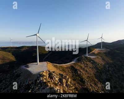 Greece, Aegean, Kos, Wind farm turbines at sunrise Stock Photo - Alamy