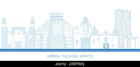 Outline Skyline panorama of city of Merida, Yucatan, Mexico - vector ...