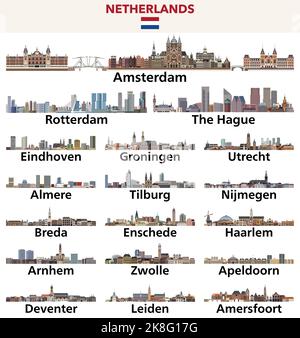 Netherlands, Eindhoven city skyline isolated vector illustration, icons ...
