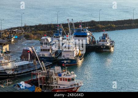 Surmene, Turkey - December 23, 2021: Landscape of fishing harbor of ...