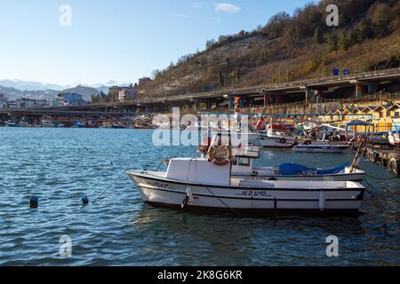 Surmene, Turkey - December 23, 2021: Landscape of fishing harbor of ...