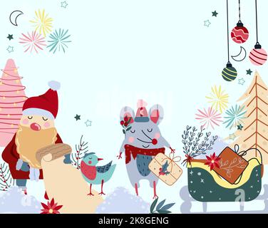 cute mouse with hat party and tree plant vector illustration design ...