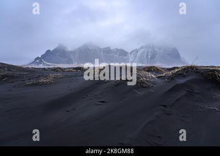 Amazing view of black sand Stockness beach and Vestrahorn mountain in ...