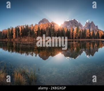 Autumn in perfect reflection of Woods Lake, Colorado Stock Photo - Alamy