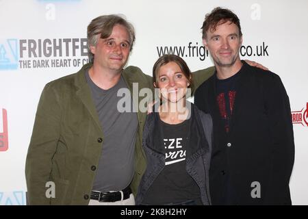 Andy Mitton, Laura Heisler (EVIL) and Jay Dunn attend 'The Harbinger ...